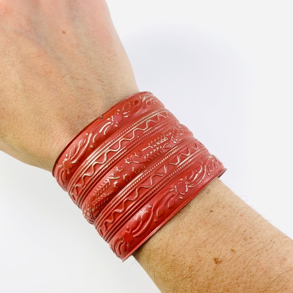 Vintage | Jewelry | Vintage Red Cuff Bracelet | Poshmark
